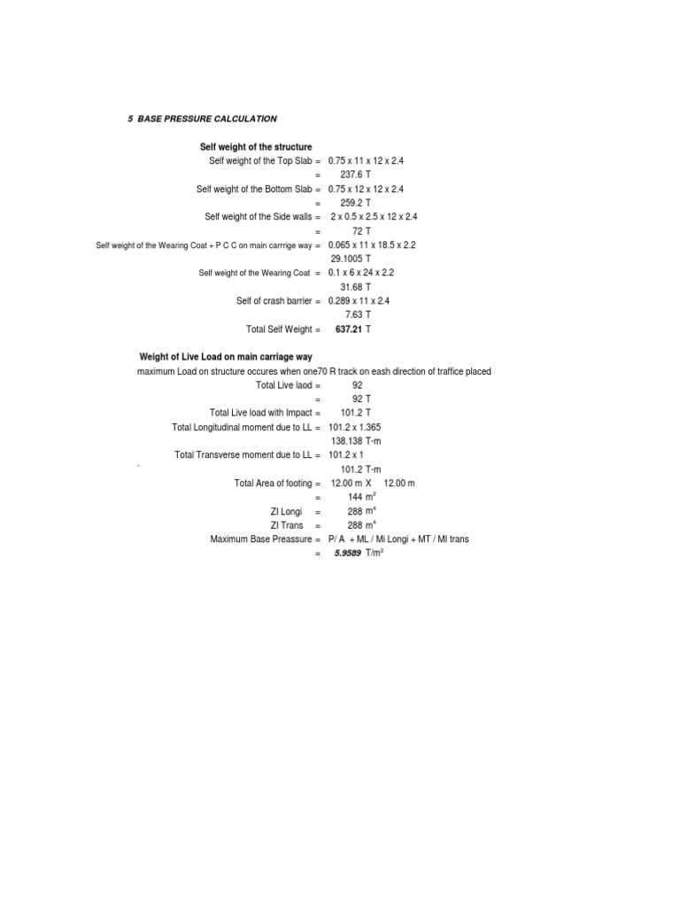 5 Base Pressure Calculation: Self Weight of The Structure | PDF | Civil ...