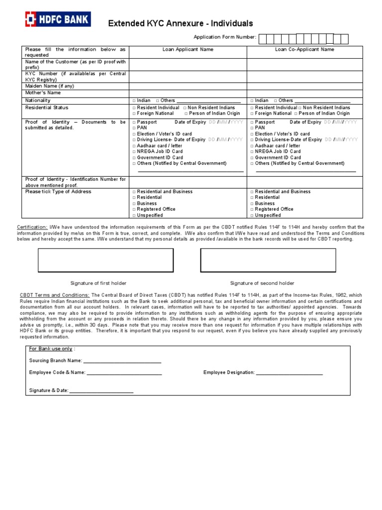 HDFC Extended KYC Annexure for Individuals | PDF | Identity Document | Government And Personhood