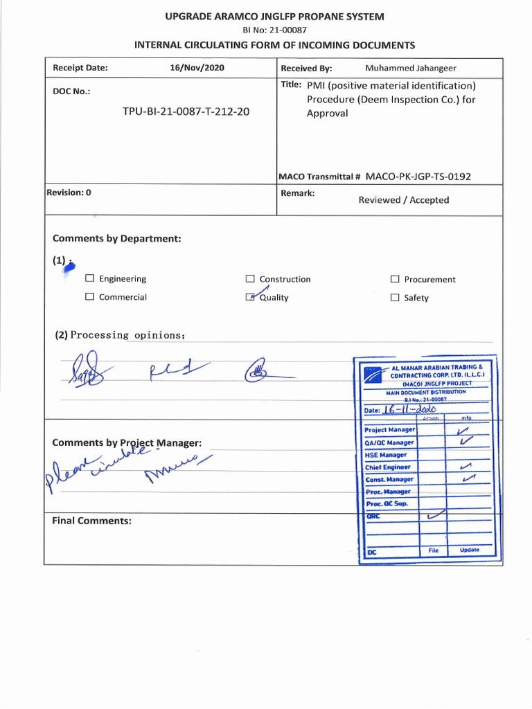 PMI (Positive Material Identification) Procedure (Deem Inspection Co ...