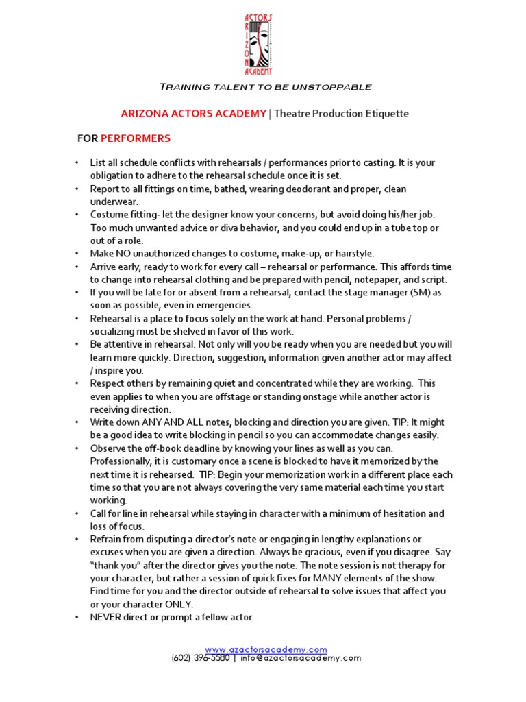 Theatre Etiquette for Performers: Guidelines for Professionalism During ...