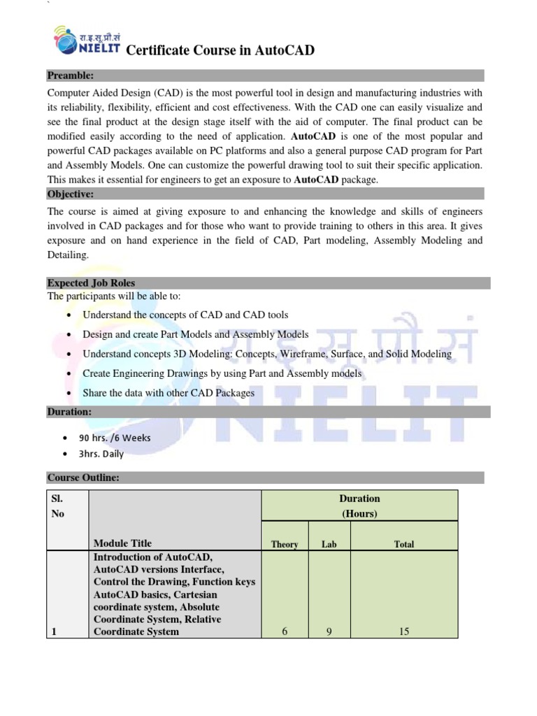 Certificate Course in Autocad: Theory Lab Total | Download Free PDF ...