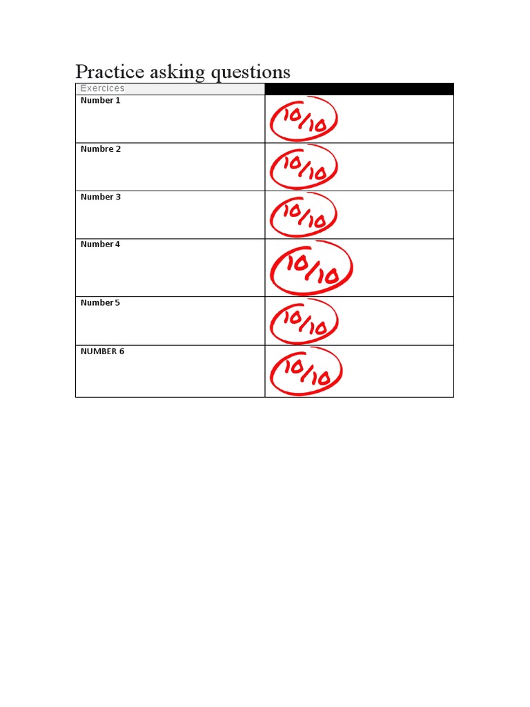 Practice Asking Questions: Number 1 | PDF