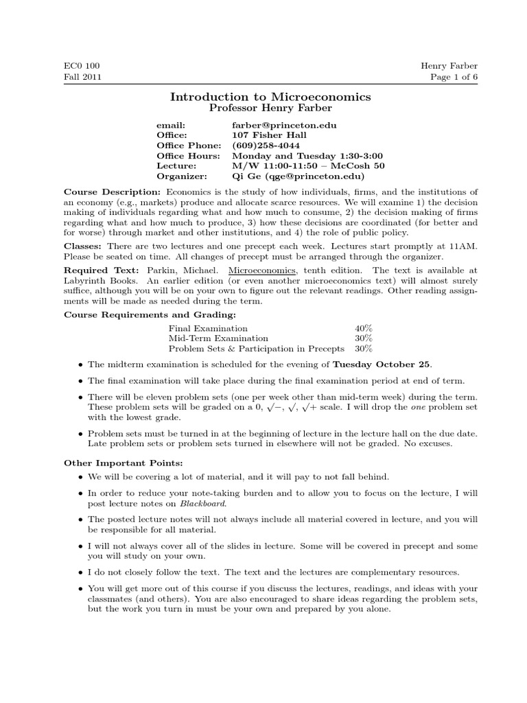 Introduction To Microeconomics: Professor Henry Farber | PDF | Monopoly ...