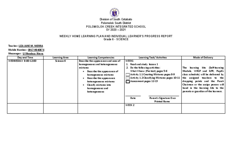 WHLP Template | PDF | Learning | Behavior Modification