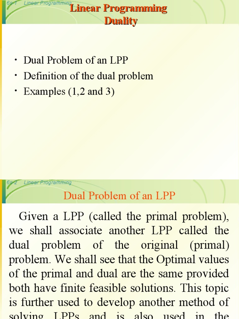 Dual Problem of An LPP Definition of The Dual Problem Examples (1,2 and 3) | PDF | Linear ...