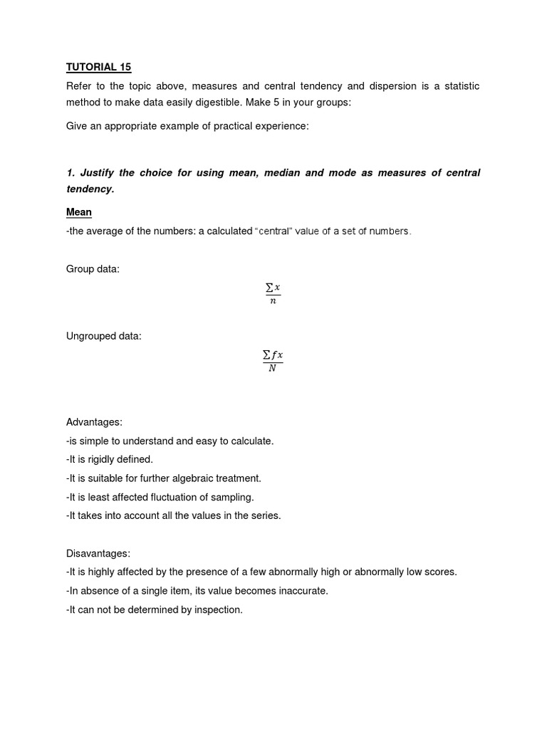 Tutorial 15 | PDF | Mean | Mode (Statistics)