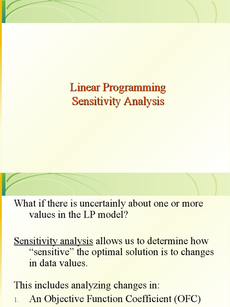NOTES 6 - Sensitivity Analysis3 | PDF | Sensitivity Analysis | Linear ...