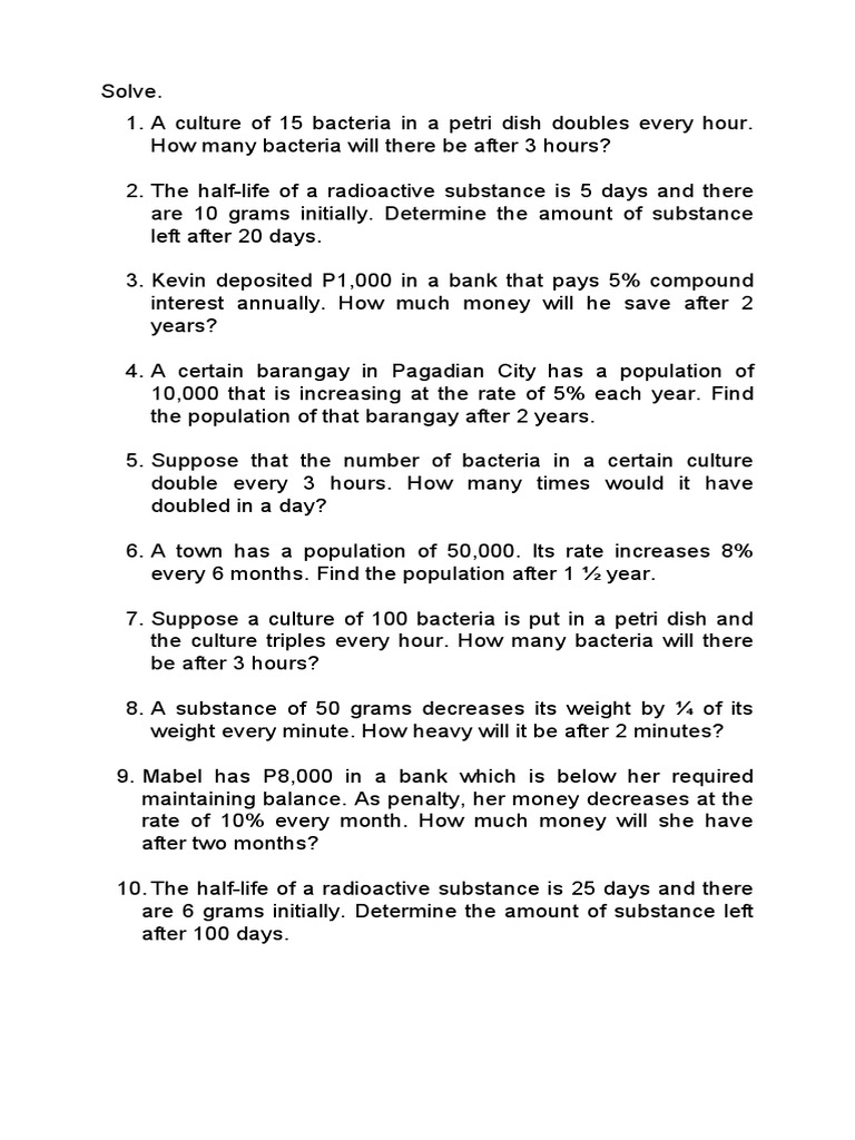 Exponential Function Problems With Answers