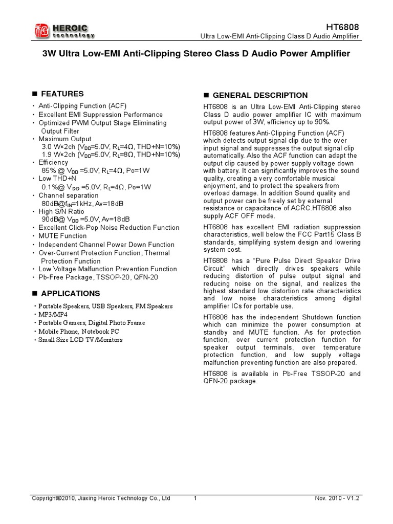 HT6808 | PDF | Amplifier | Electronic Circuits