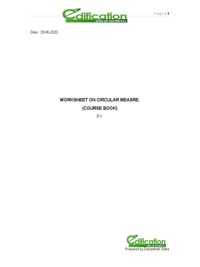 Worksheet On Circular Measure (Course Book) P1. | PDF