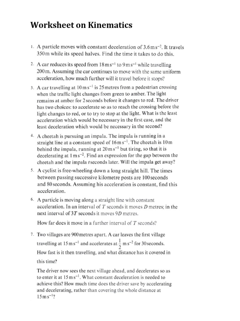 01 - Worksheet On Kinematics 001 | PDF