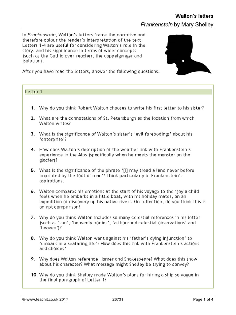 Frankenstein by Mary Shelley: Walton's Letters | PDF | Frankenstein ...