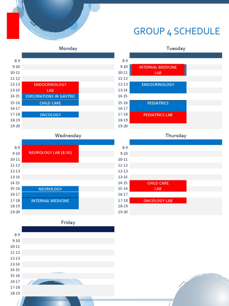 Weekly Group 4 Medical Schedule | PDF | Wellness | Science & Mathematics