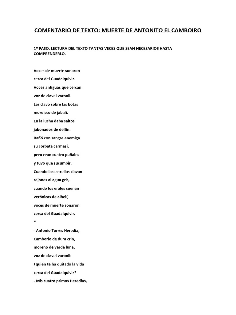 Comentario de Texto - Muerte de Antonito El Camboiro | PDF | Poesía