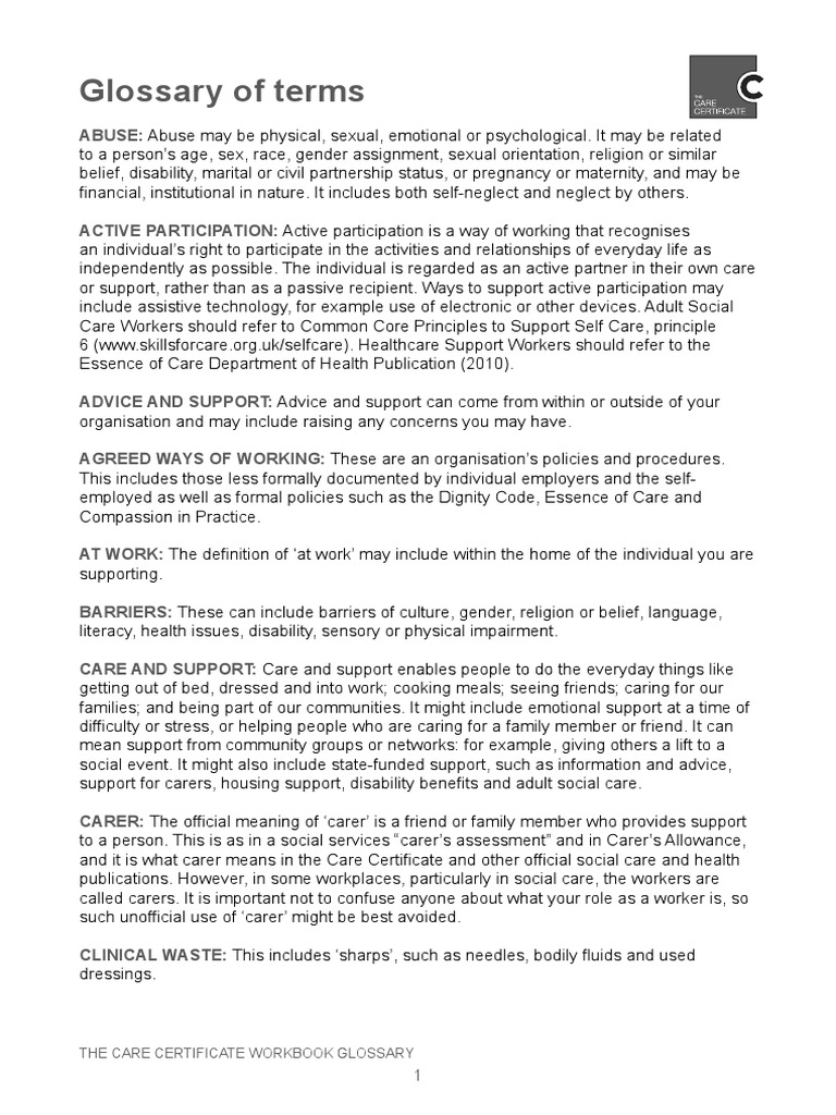 Care Glossary of Terms | Download Free PDF | Caregiver | Disability
