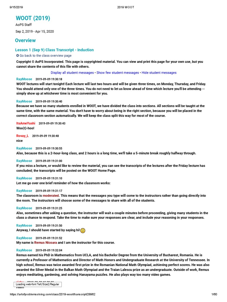 WOOT (2019) : Lesson 1 (Sep 9) Class Transcript - Induction | PDF ...