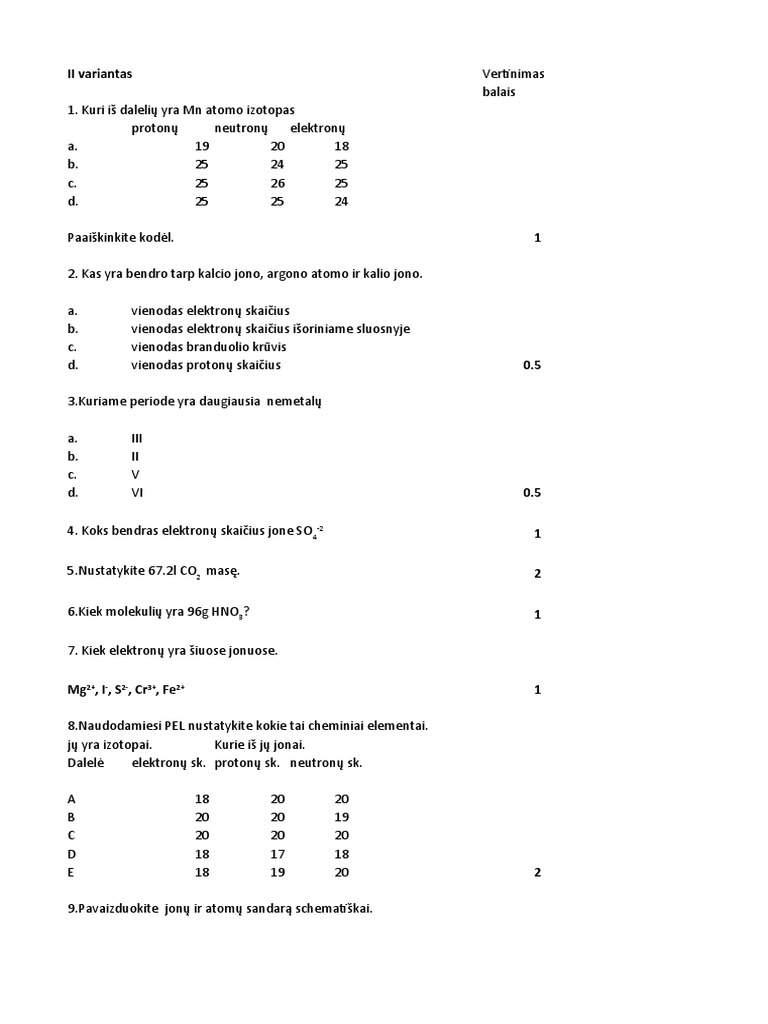 Kontrolinis Atomo Sandara | PDF