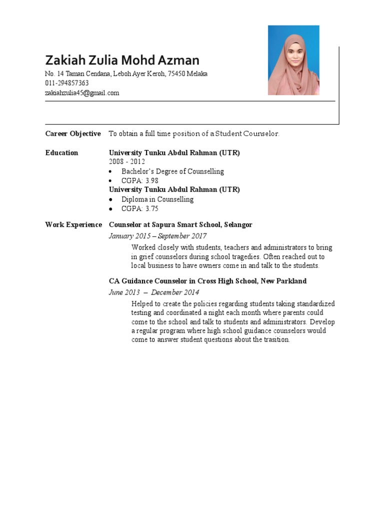 ASM Assigment Resume Zakiah | PDF | Career & Growth | Wellness