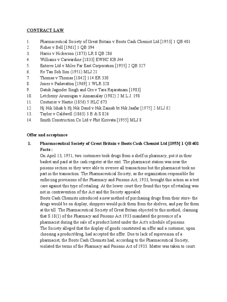 Contract Case Law | PDF | Misrepresentation | Consideration
