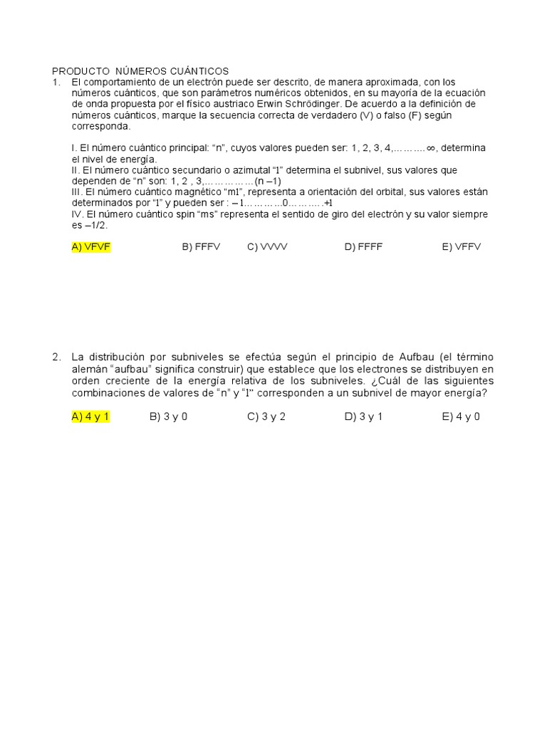 Producto Números Cuánticos | PDF