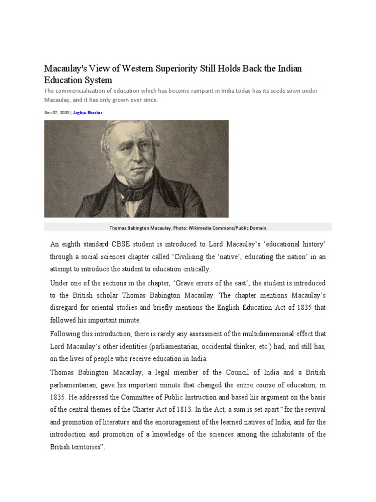 Macaulay's View of Western Superiority Still Holds Back The Indian ...