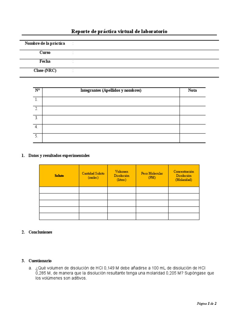 Reporte de Laboratorio Inorgánica Disoluciones | PDF