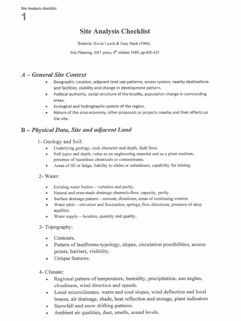 Comprehensive Site Analysis Checklist | PDF | Wound | Snow