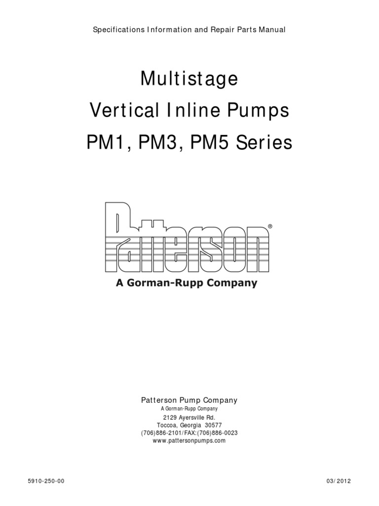 Multistage Vertical Inline Pumps PM1, PM3, PM5 Series: Specifications Information and Repair ...