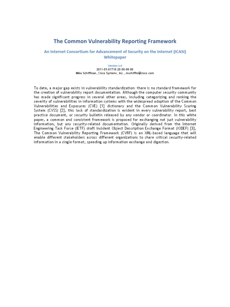 CVRF Whitepaper PDF | PDF | Xml | Vulnerability (Computing)