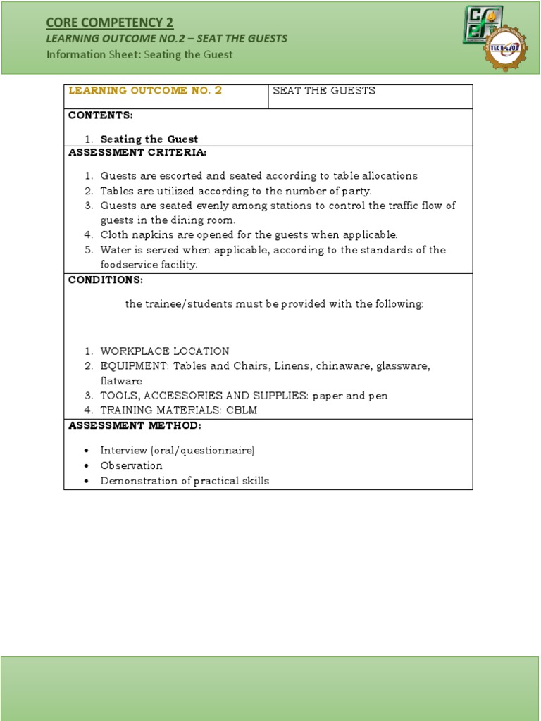 Guest Seating Guidelines | PDF | Behavior Modification | Learning