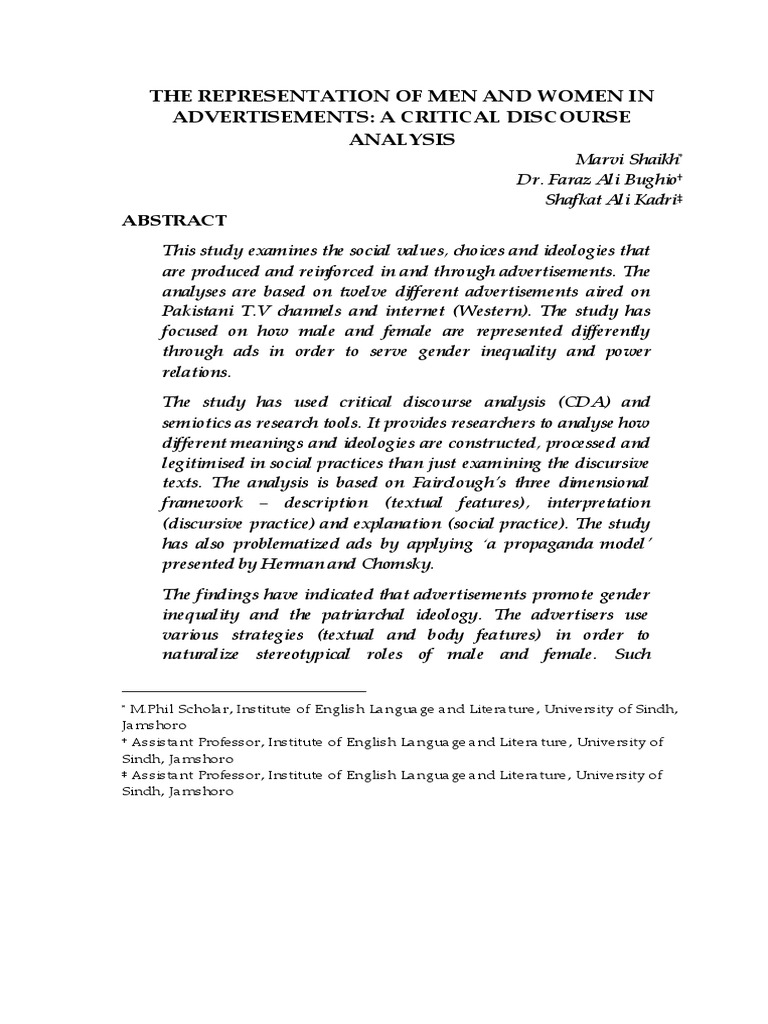 The Representation of Men and Women in A PDF | PDF | Discourse | Ideologies