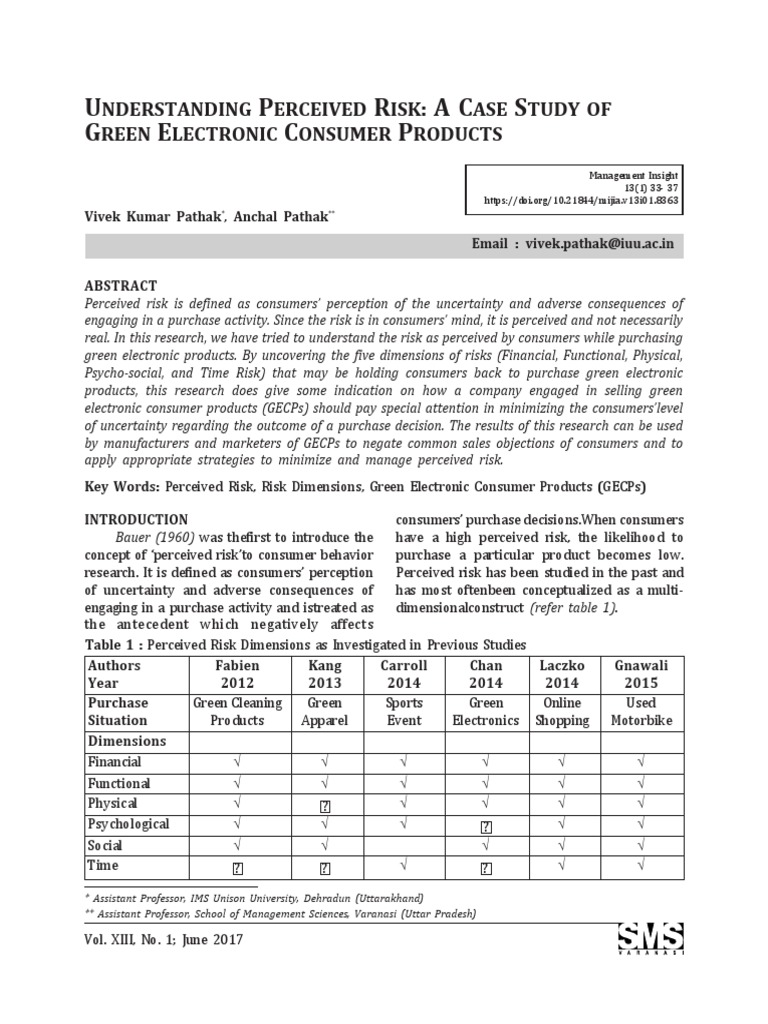 Understanding Perceived Risk A Case Study of Green | PDF | Survey ...