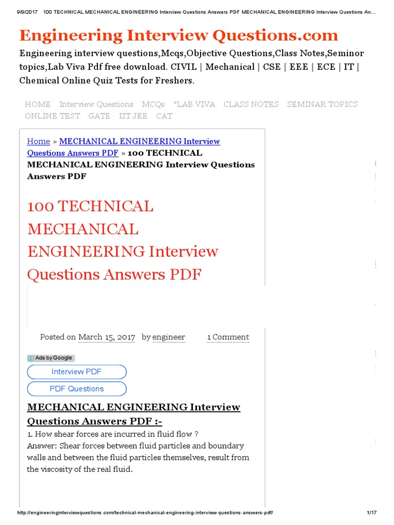 100 TECHNICAL MECHANICAL ENGINEERING Interview Questions Answers PDF ...