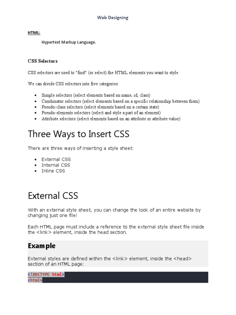 Three Ways To Insert CSS: Example | PDF