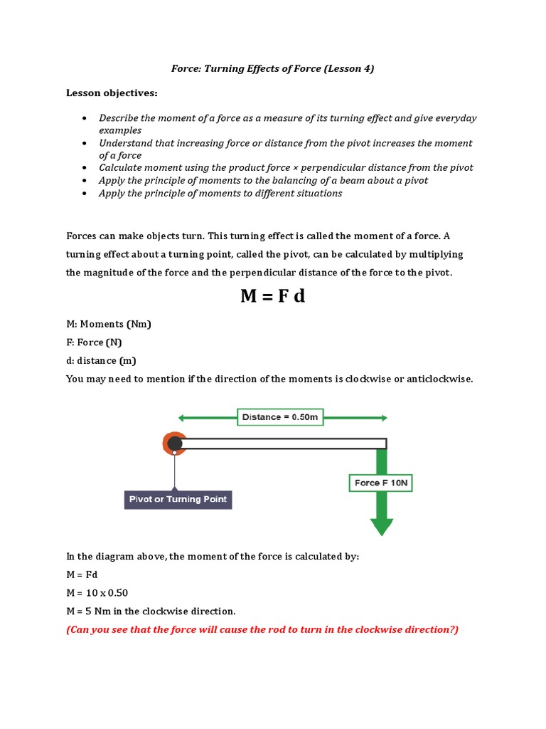 Turning Effects of Forces - Lesson 4 PDF | PDF | Lever | Torque