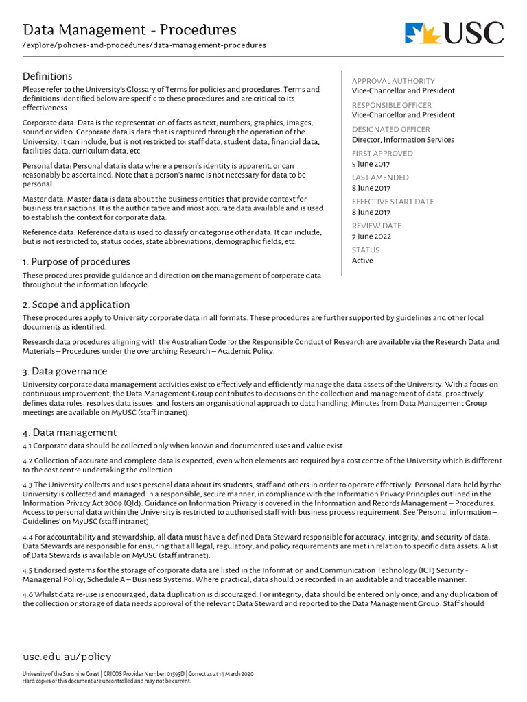 Data Management - Procedures | PDF | Data Quality | Governance