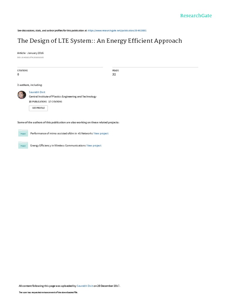 The Design Of Lte System An Energy Efficient Appro Pdf 4 G Orthogonal Frequency Division