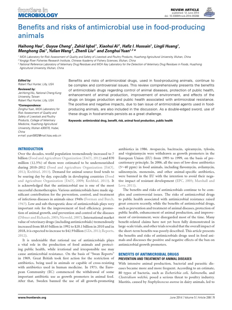 Benefits and Risks of Antimicrobial Use in Food-Producing Animals | PDF ...