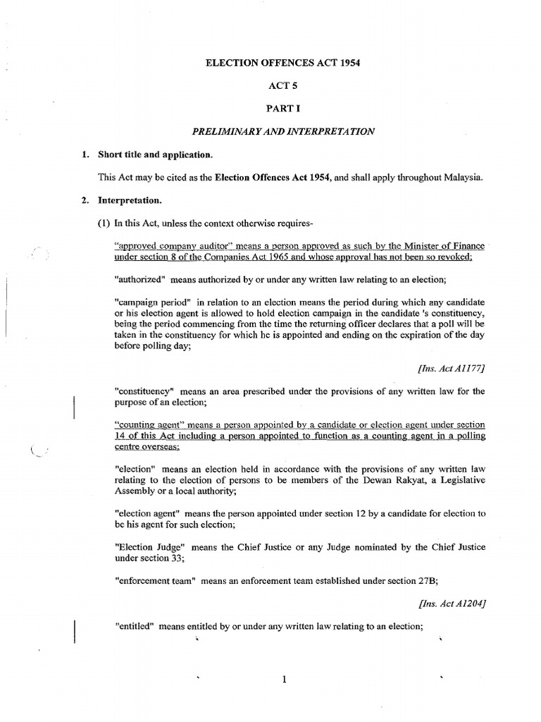 Election Offences Act 1954 Overview | PDF | Elections | Polling Place