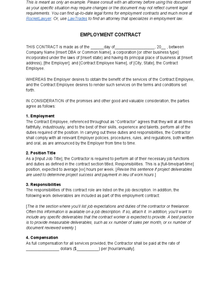 Employment Contract: Rocketlawyer Lawtrades | PDF | Freelancer | Employment