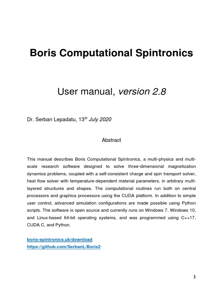 Boris Computational Spintronics: User Manual, Version 2.8 | PDF | Video | Command Line Interface