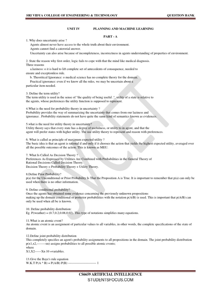 Sri Vidya College of Engineering & Technology Question Bank | PDF ...