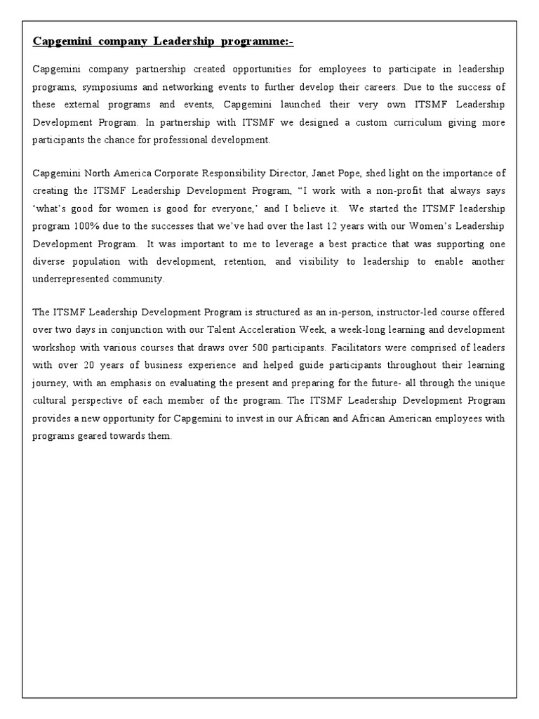Capgemini Company Leadership Programme | PDF