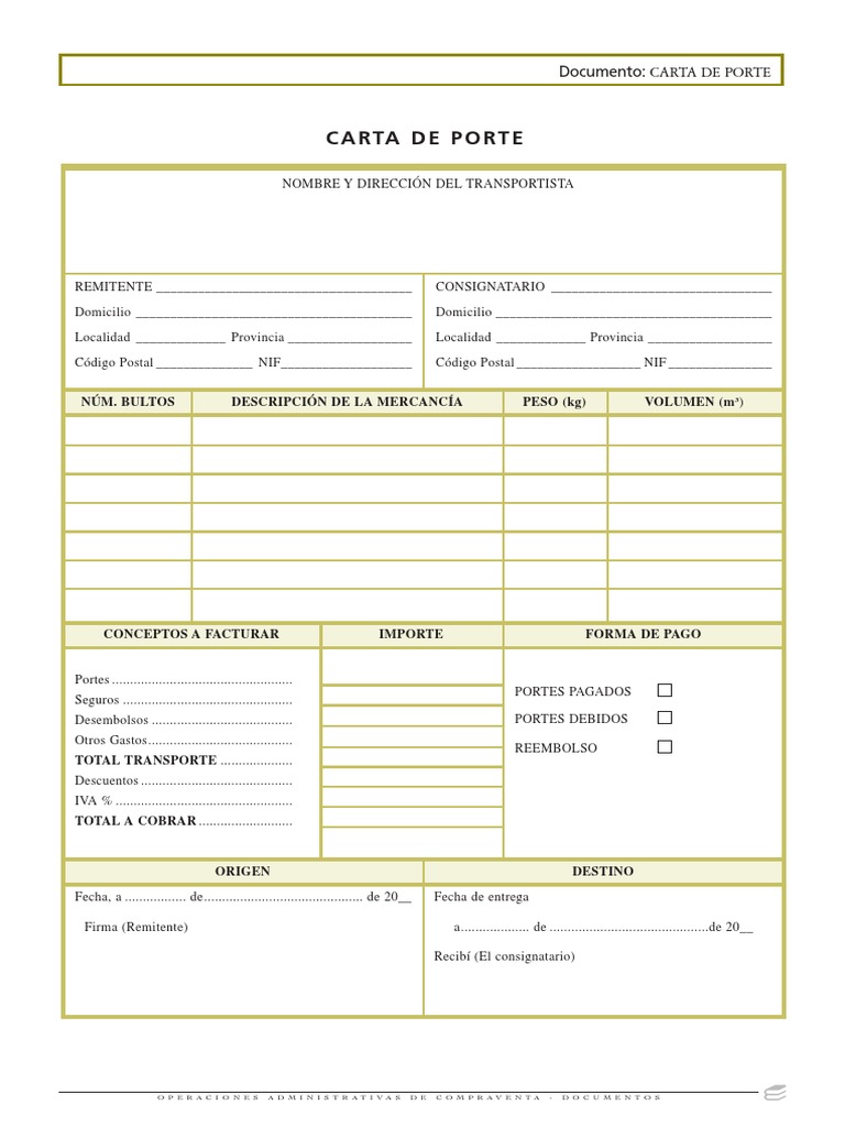 Modelo Carta De Porte Pdf Transporte Servicio De Envío 8856
