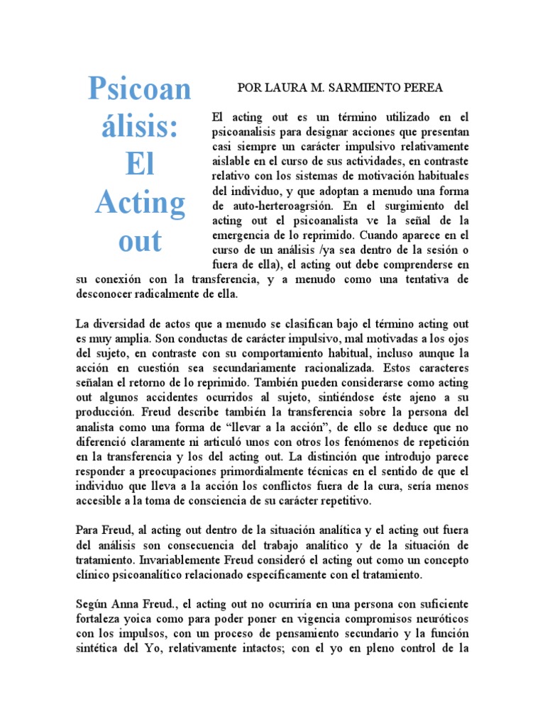 El Acting Out | PDF | Neurosis | Psicoanálisis