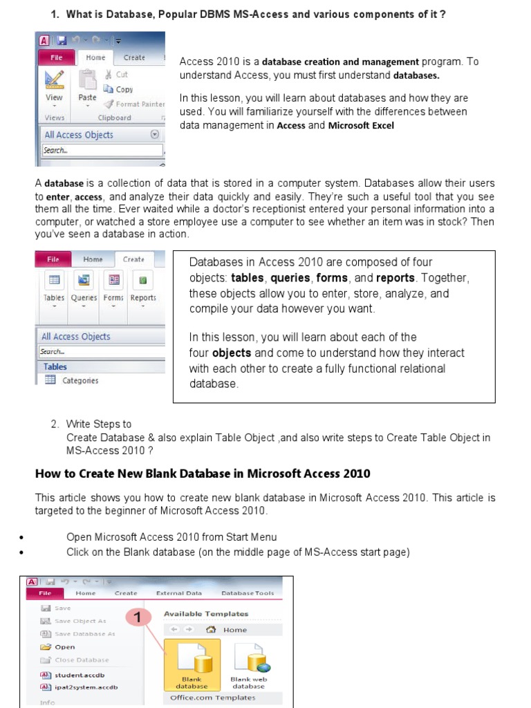 How To Create New Blank Database in Microsoft Access 2010 | PDF ...