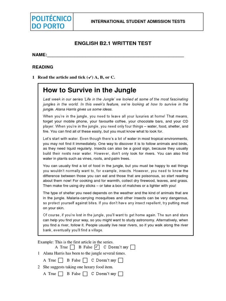 B2 English Test International Students - Template | PDF | Mosquito