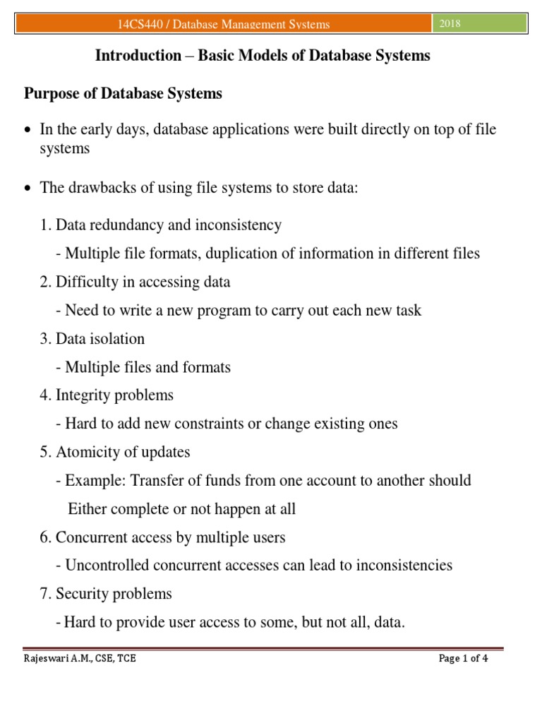 Introduction - Basic Models of Database Systems Purpose of Database ... Introduction - Basic Models of Database Systems Purpose of Database ...