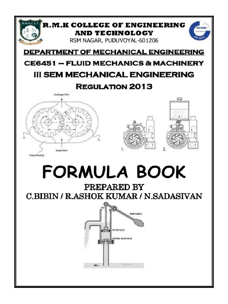 Fluid Mechanics and Machinery Formula Book 1 638 PDF | PDF