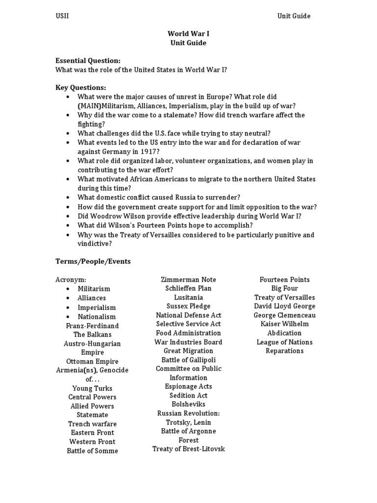 US Role in World War I Guide | PDF | World War I | International Relations